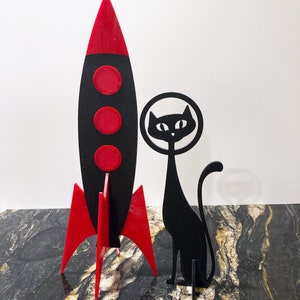 Atomic Age Rocket With MCM Black Cat | Mid Century Modern Sculpture ...