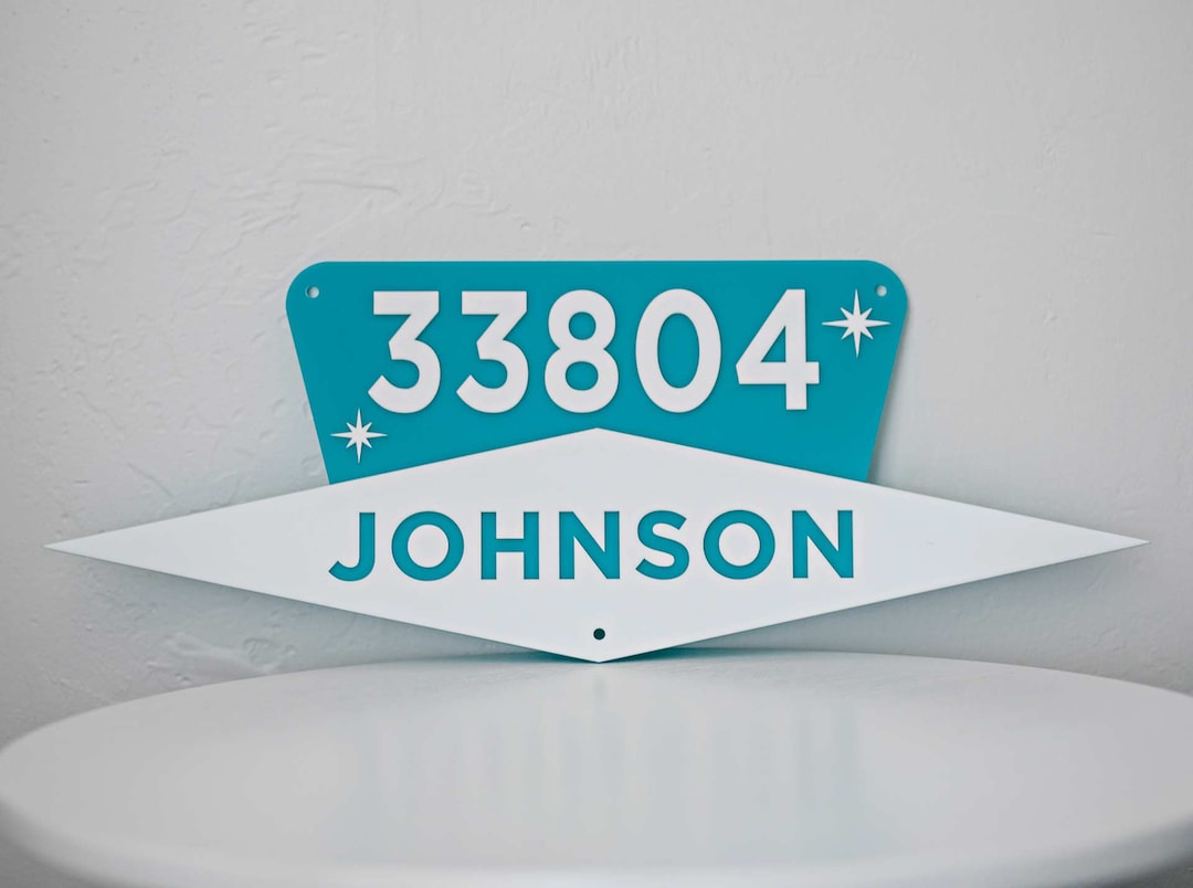 Mid Century Modern House Number Sign W/name - Etsy