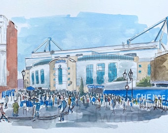 Chelsea FC Stadium Original Drawing Hand-drawn Pen and Ink Picture of ...