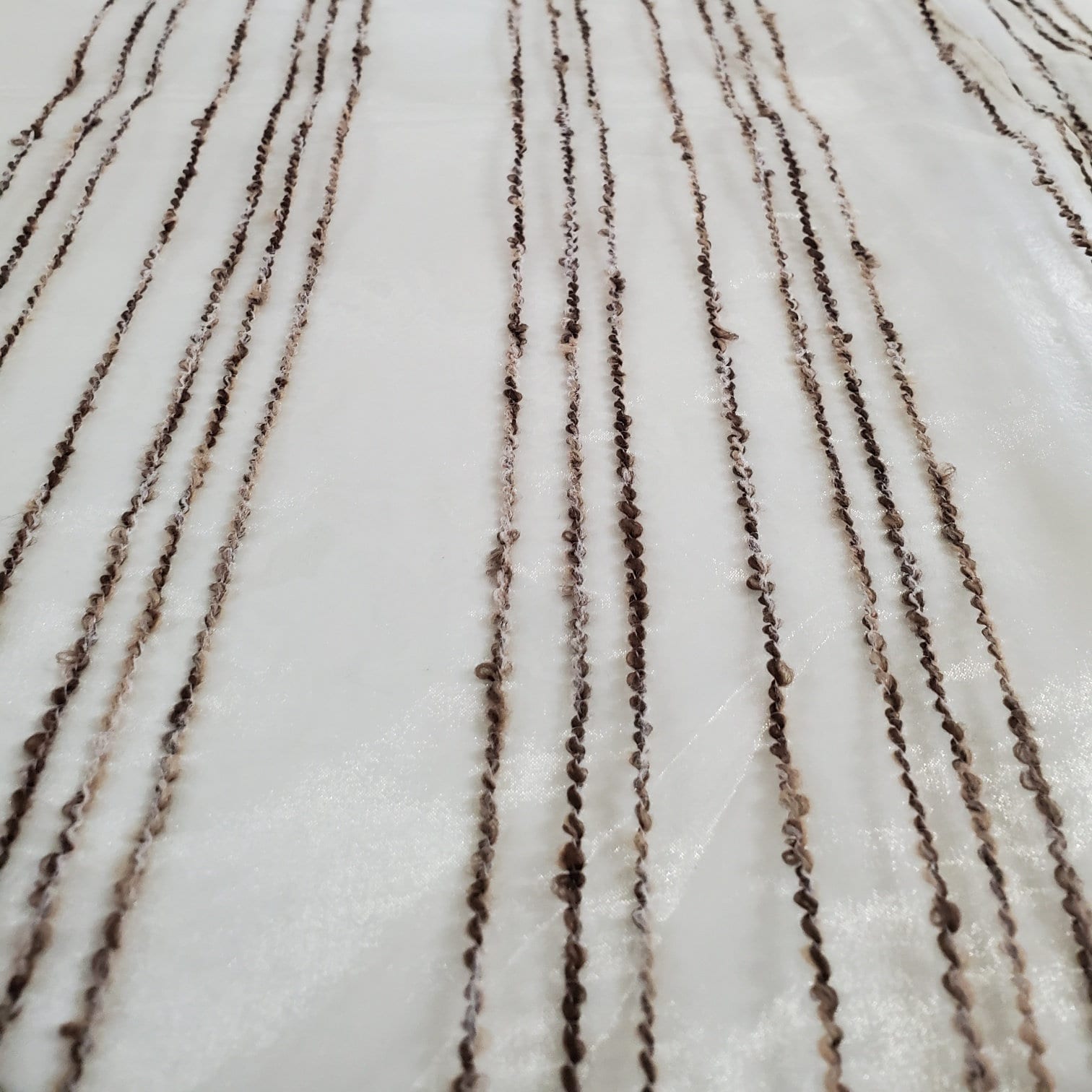 Sheer Tan Fabric With Embroidered Brown Yarn Stripes, Perfect for ...