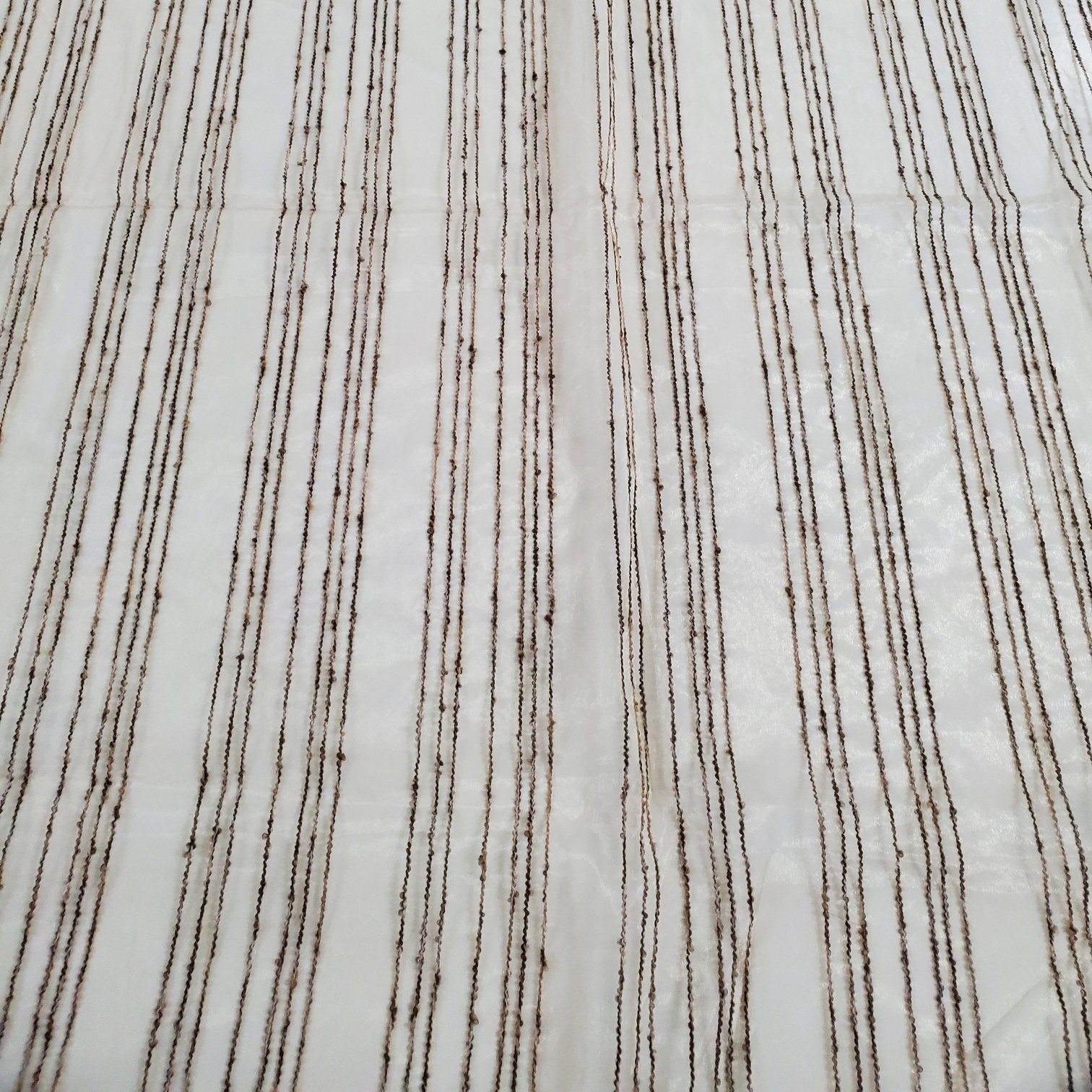 Sheer Tan Fabric With Embroidered Brown Yarn Stripes, Perfect for ...