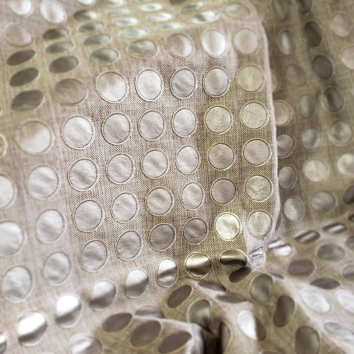 Stunning Lightweight Woven Bronze Fabric With Metallic Leather Circles ...