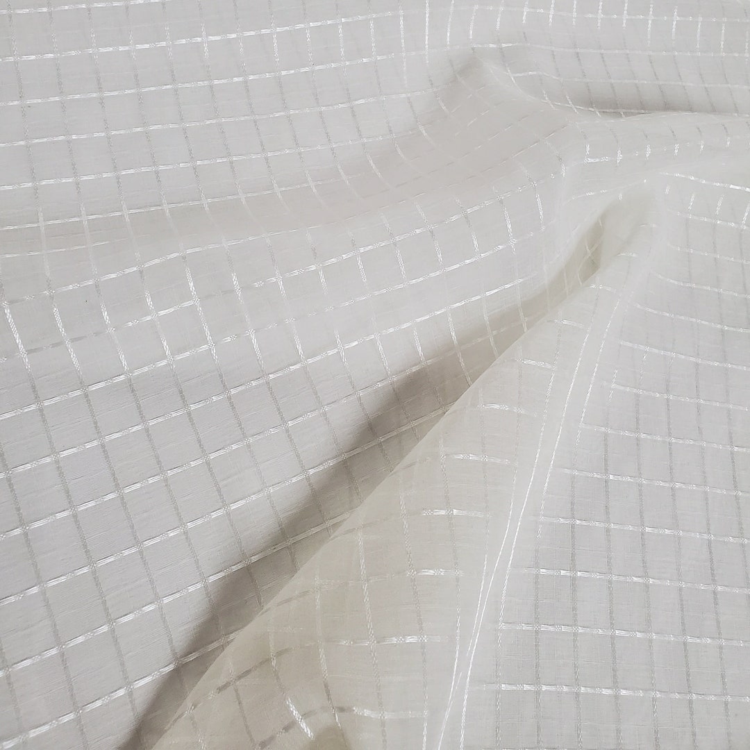 Pale White Sheer Fabric With Tone on Tone Check Weave, Perfect for ...