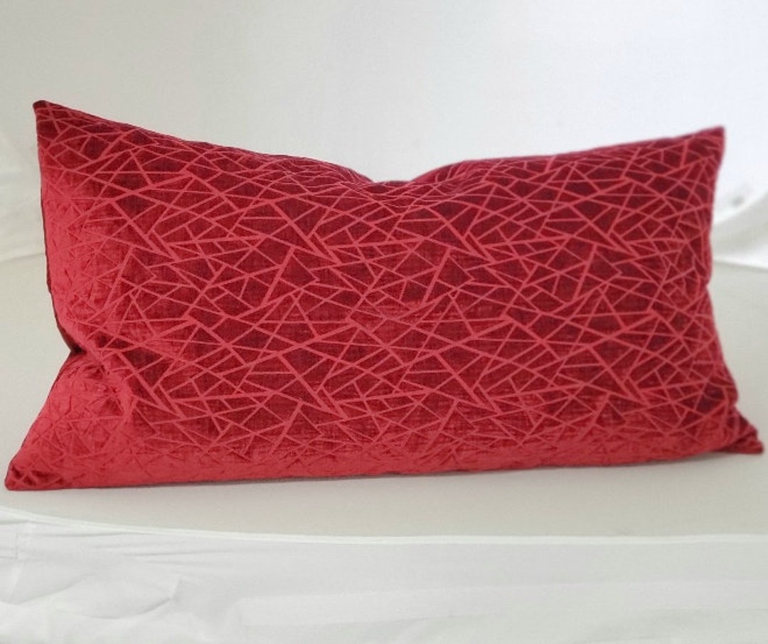 Bold Crimson Red Embossed Chenille Fabric Pillow Shams With Angles ...
