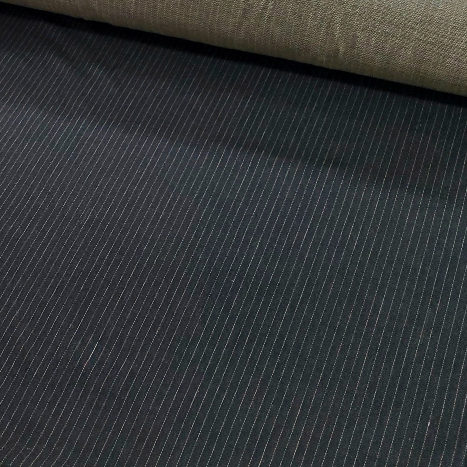 Handsome Cotton Pinstripe Fabric in Charcoal Gray or Black, Perfect for ...