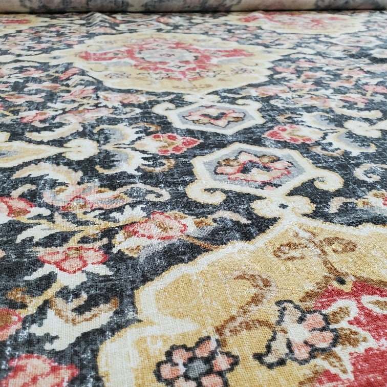 Kilim Turkish Rug Pattern Printed on Linen/viscose Fabric in Colors of ...