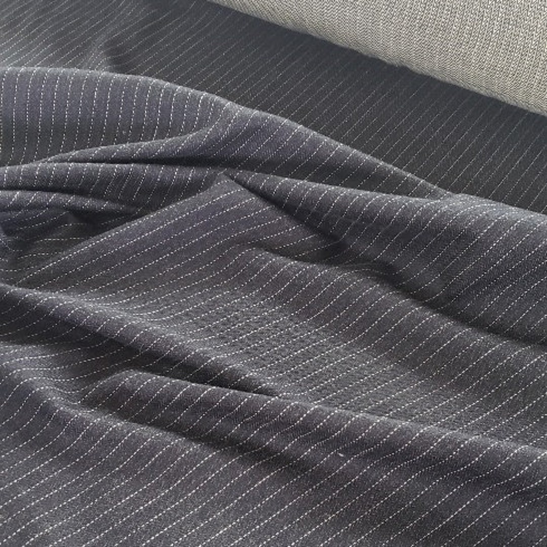 Handsome Cotton Pinstripe Fabric in Charcoal Gray or Black, Perfect for ...