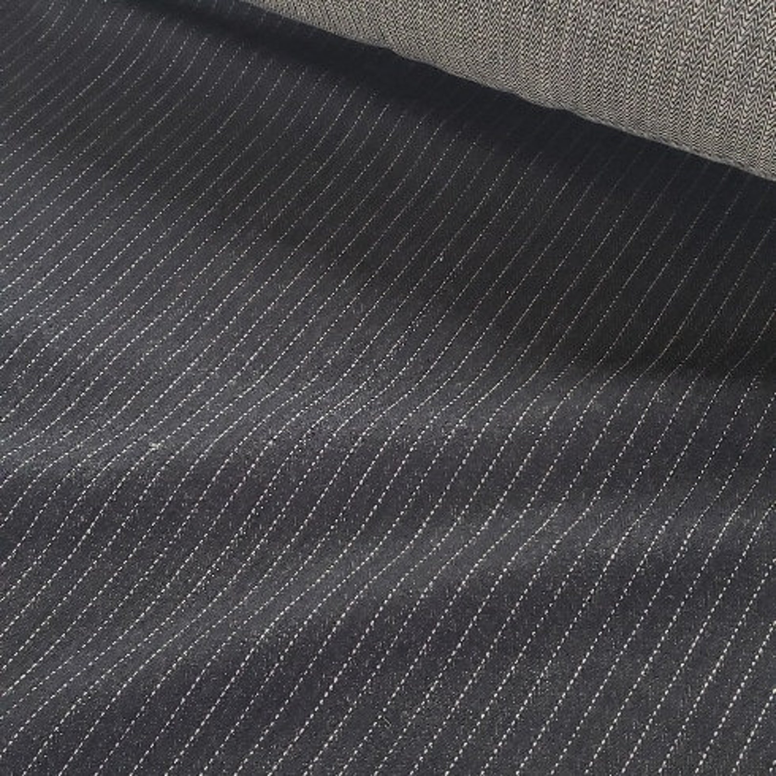 Handsome Cotton Pinstripe Fabric in Charcoal Gray or Black, Perfect for ...