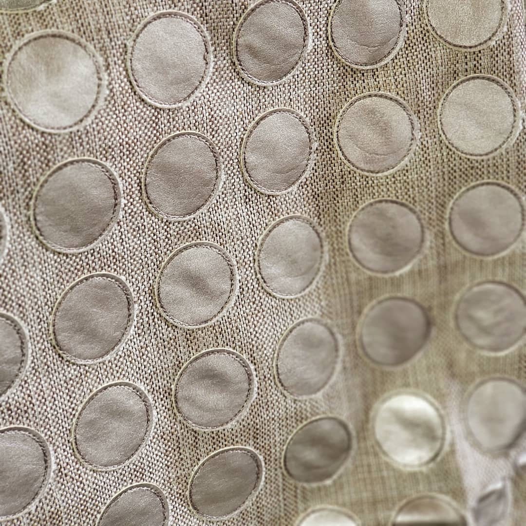 Stunning Lightweight Woven Bronze Fabric With Metallic Leather Circles ...