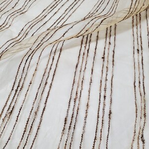 Sheer Tan Fabric With Embroidered Brown Yarn Stripes, Perfect for ...