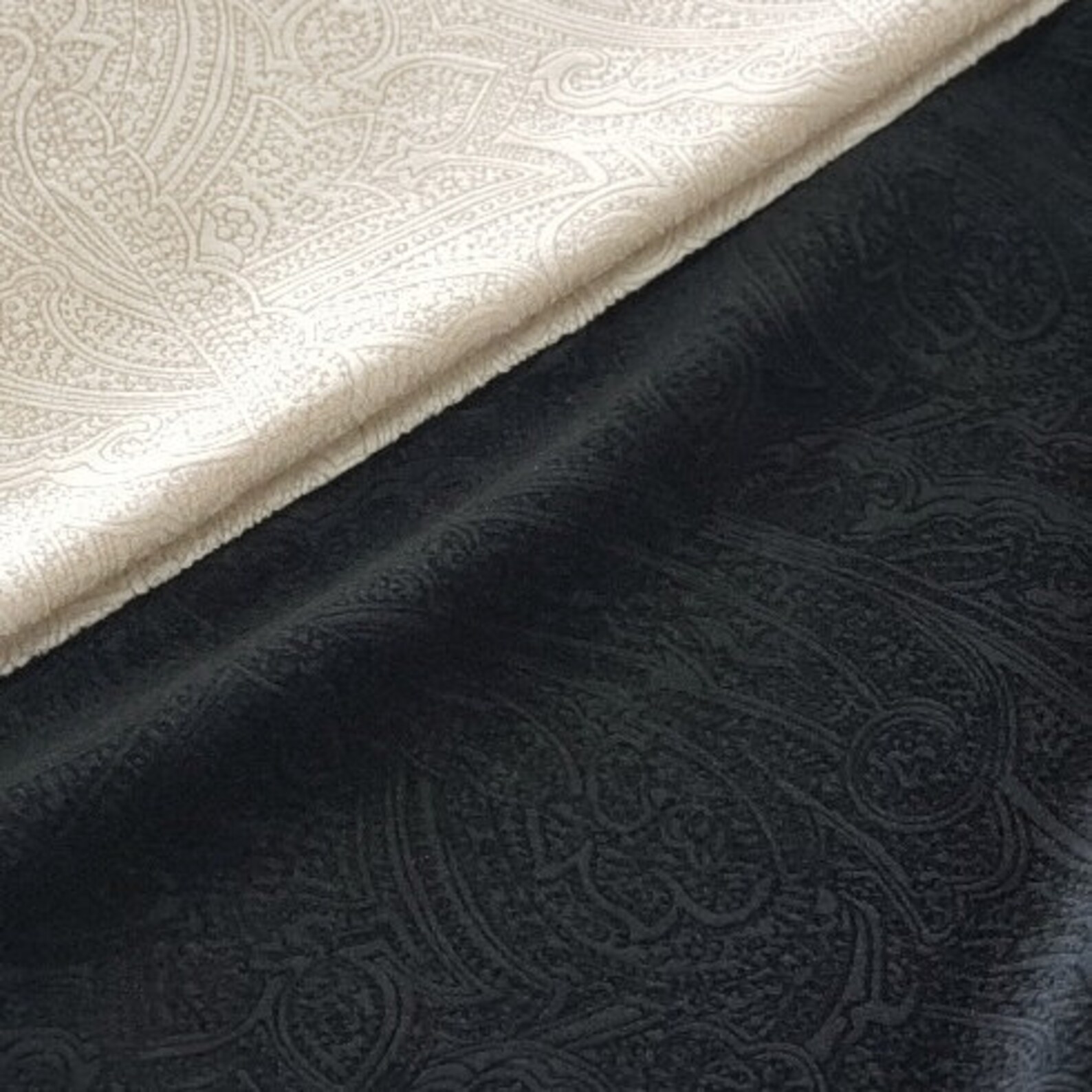 Soft Paisley Embossed Velvet Fabric in Black, Taupe, Green - Perfect ...