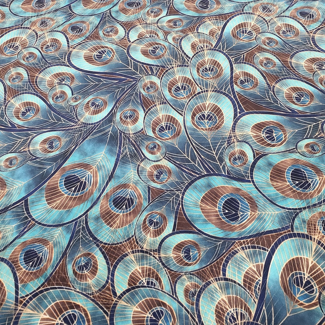 Bold & Beautiful Peacock Teal Pattern Print on Velvet-like Cloth ...