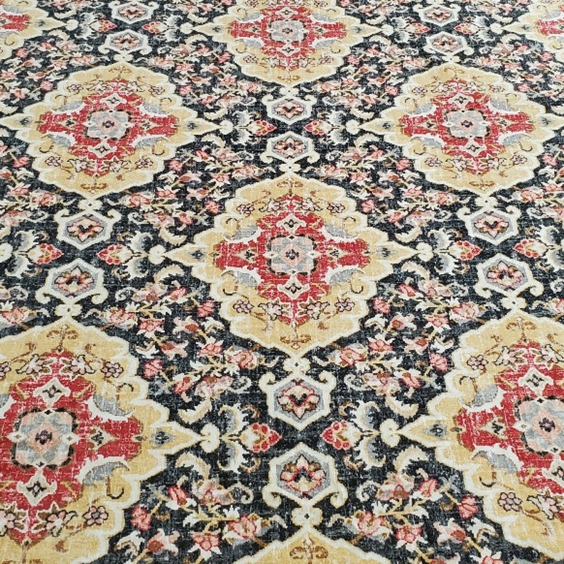 Kilim Turkish Rug Pattern Printed on Linen/viscose Fabric in Colors of ...