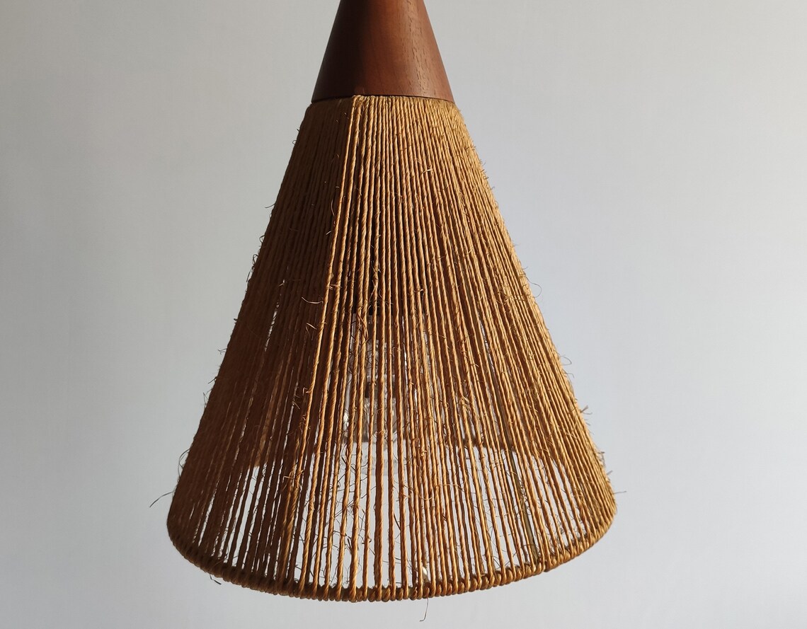 Temde 60s Teakwood and Sisal Pendant Light| Danish Modern - Etsy