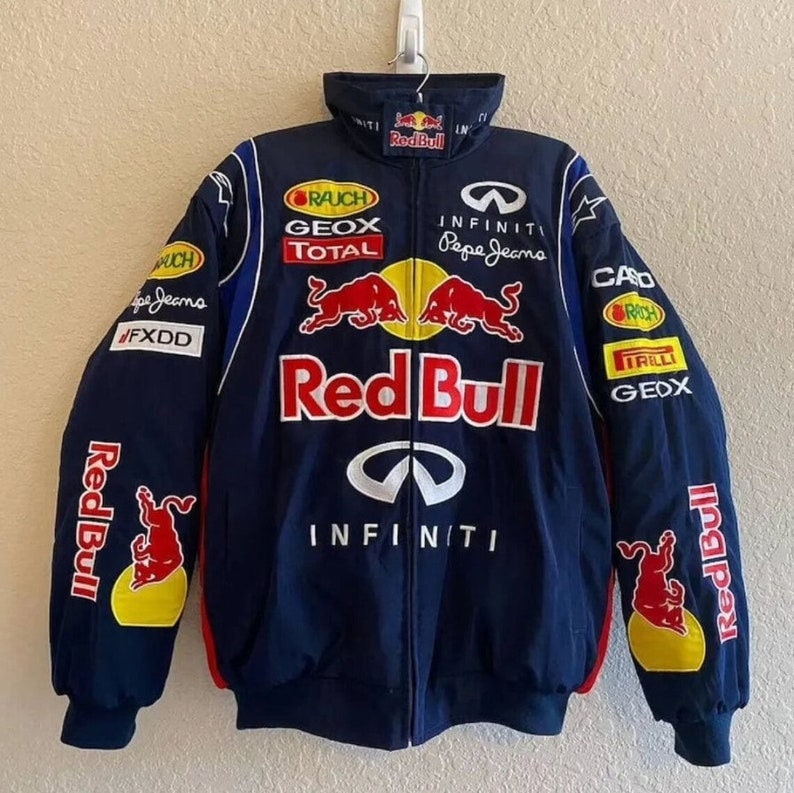 Red Bull Racing Jacket: Retro Formula One Racing Jacket, Fully ...