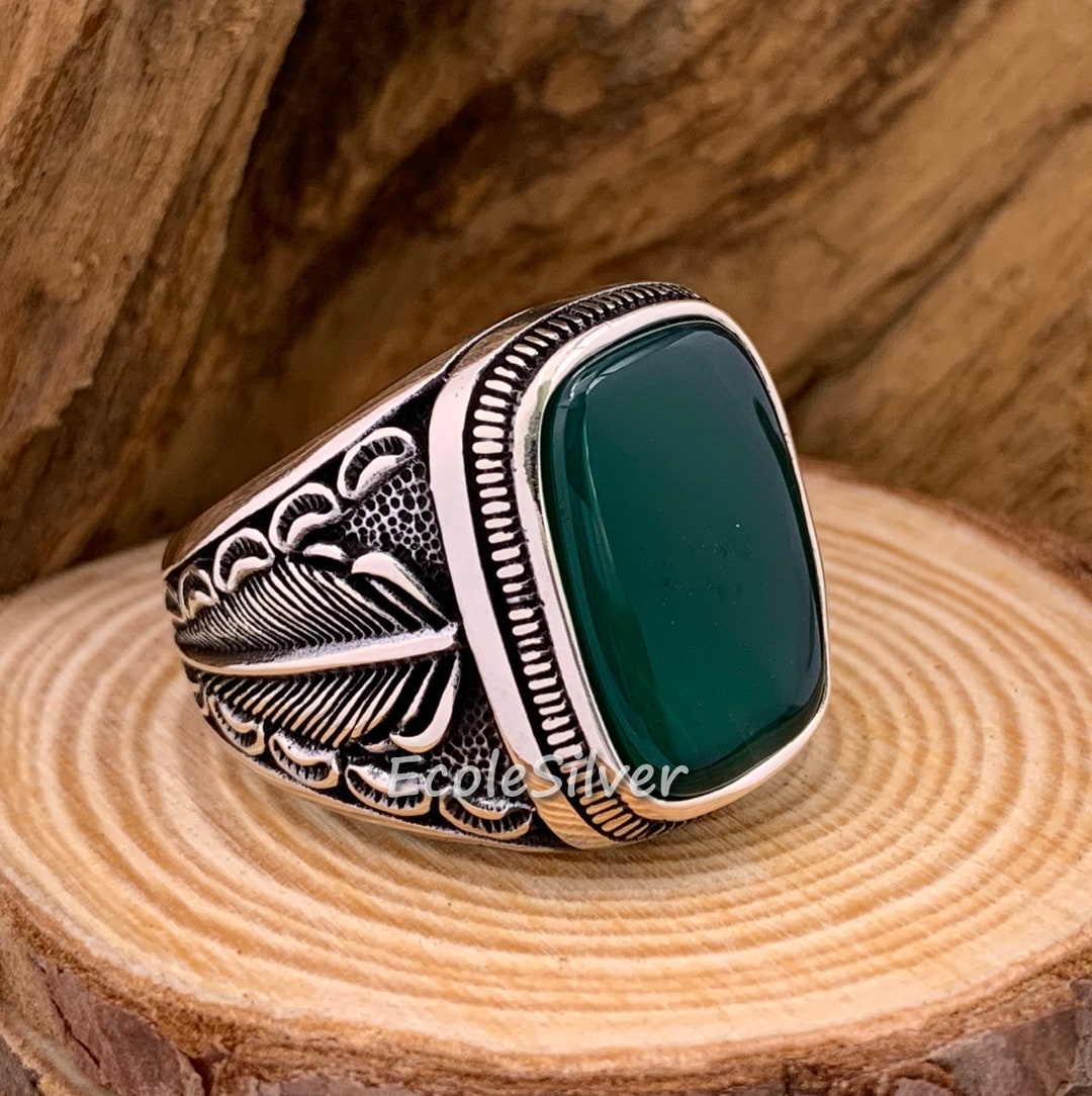 Mens Green Agate Ringmensgreen Onyx Ring Mens Silver - Etsy