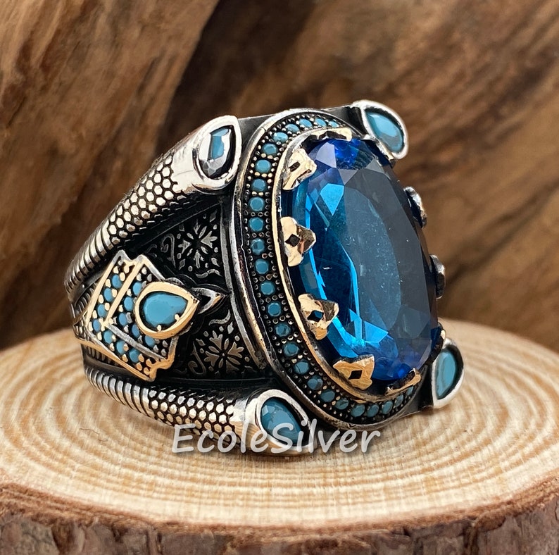 Sterling Silver Mens Ringsilver Men Ringsilver Aquamarine - Etsy