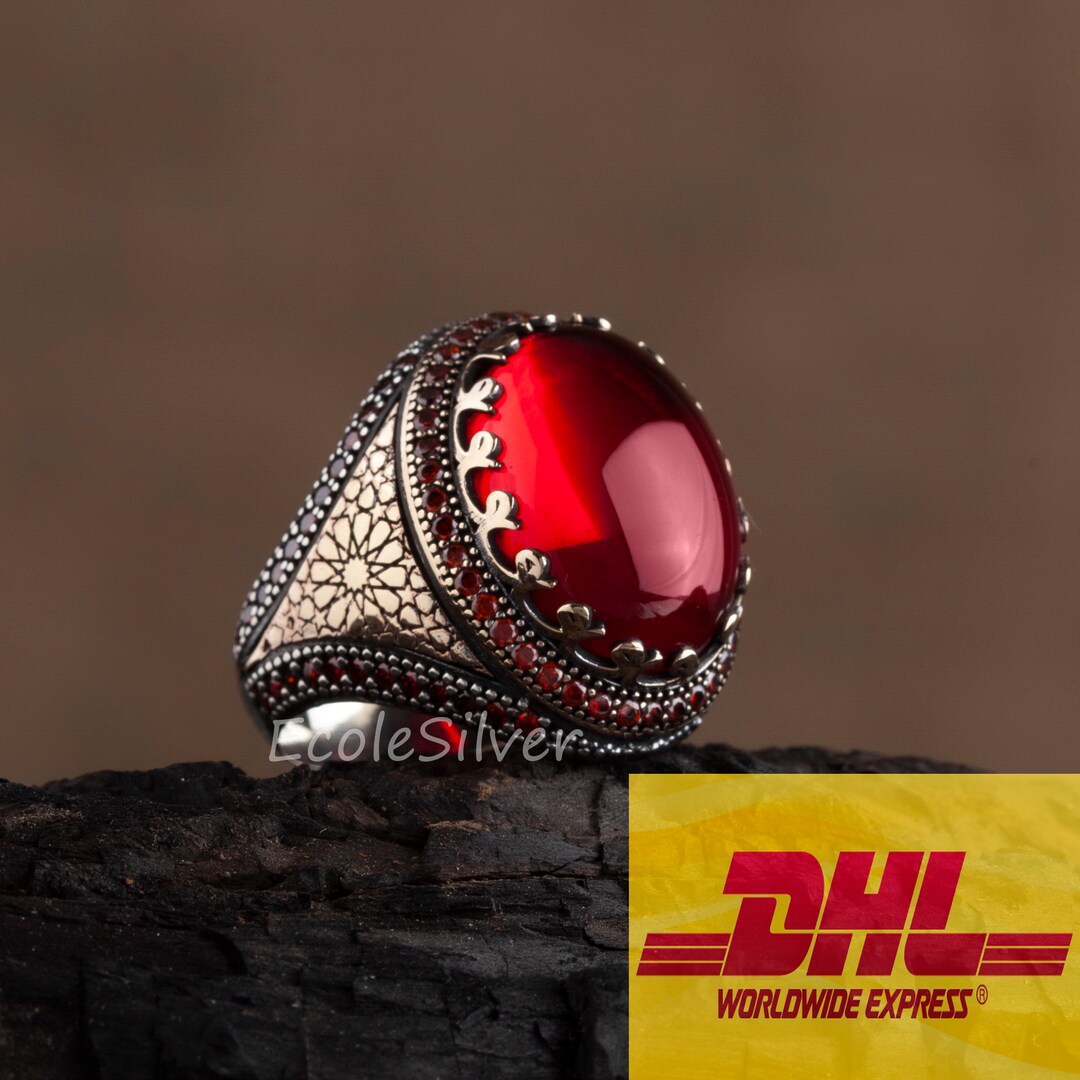 DHL EXPRESS Shippingsterling Silver Mens Ringred Zirconia - Etsy