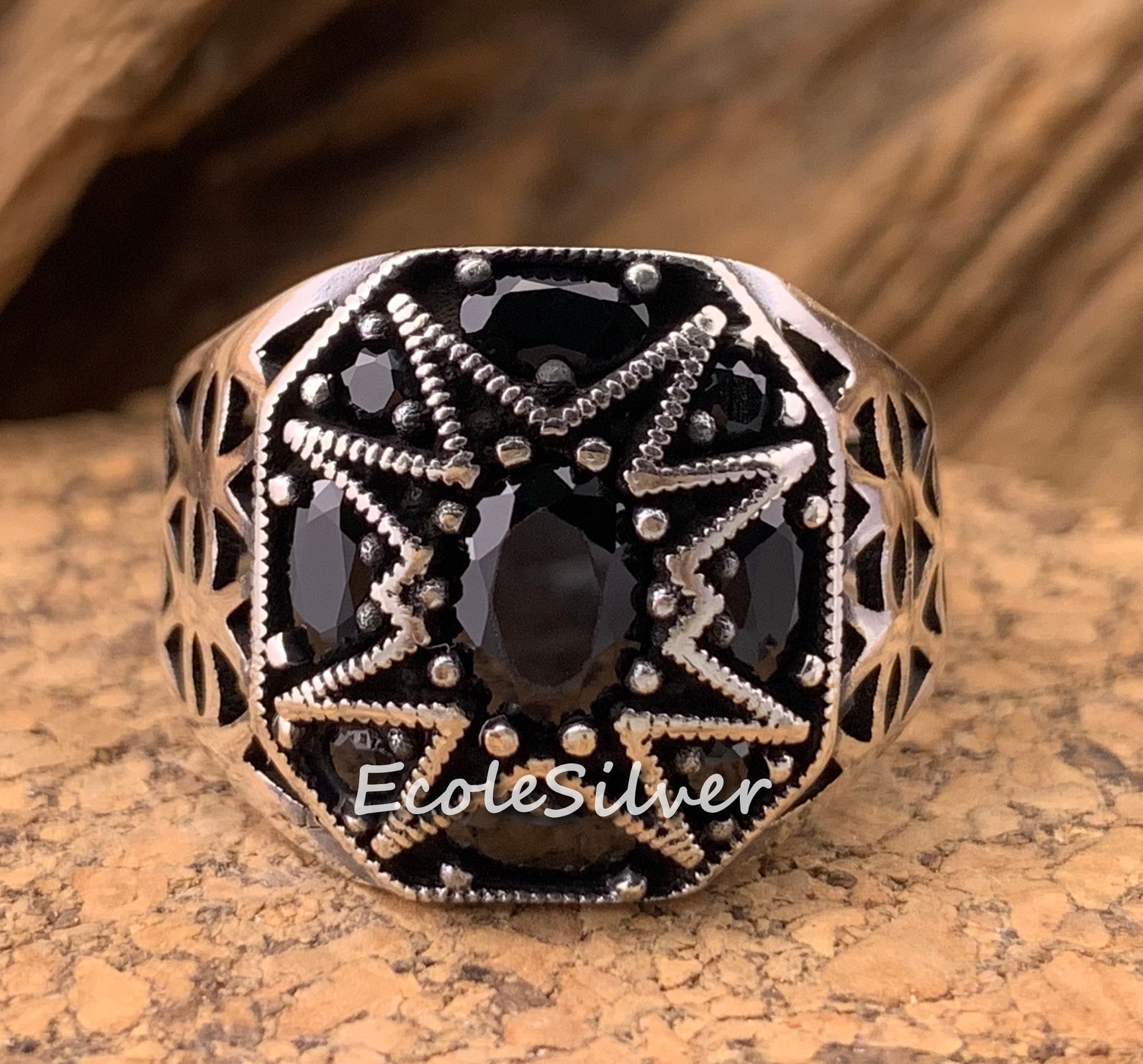 Sterling Silver Mens RingMulti Stone RingMens Black Zirconia | Etsy