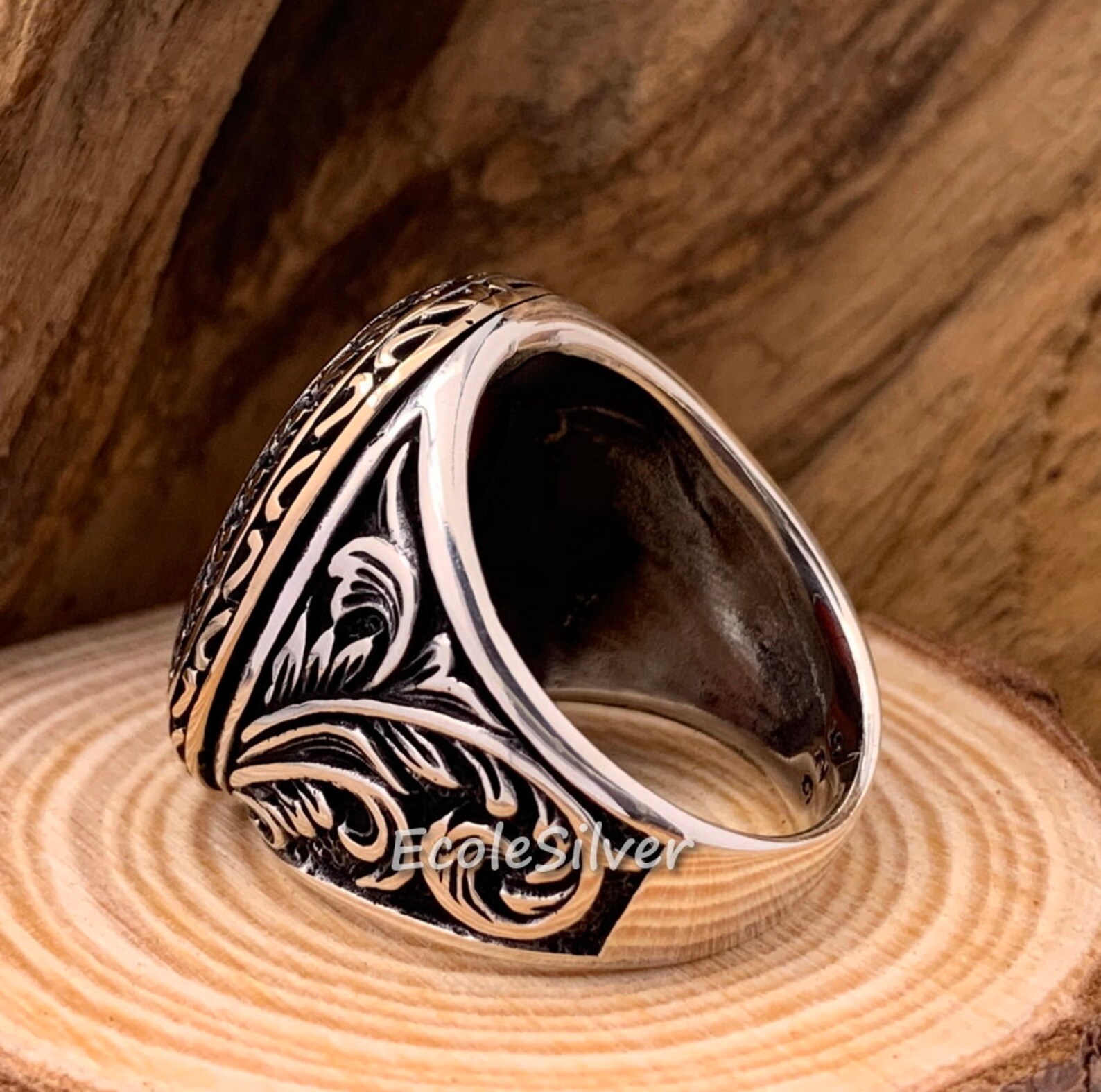 Silver Men's RingSilver Mens ringRed Agate RingRed | Etsy