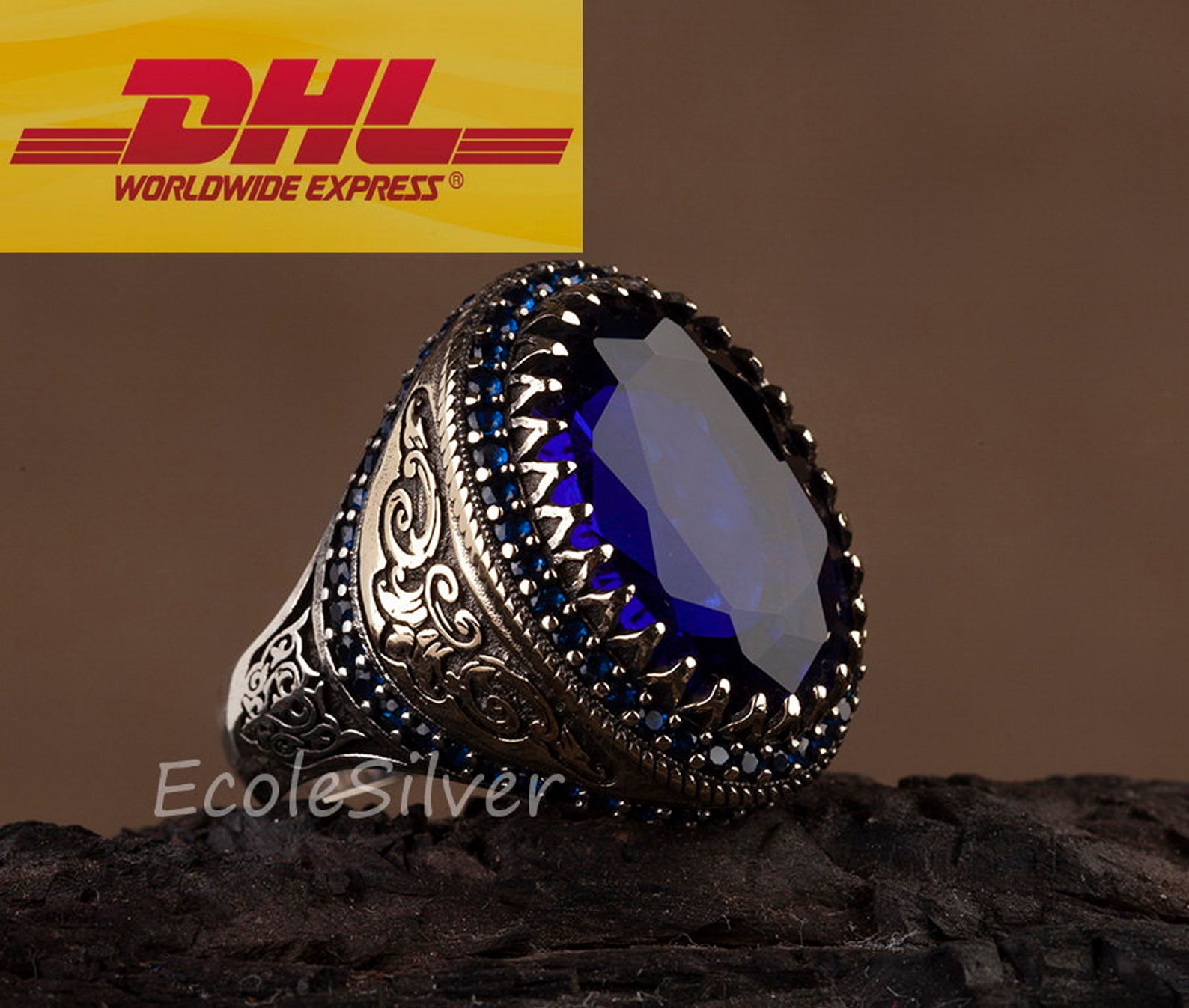 DHL EXPRESS Shippingsterling Silver Mens Ringmens Sapphire - Etsy