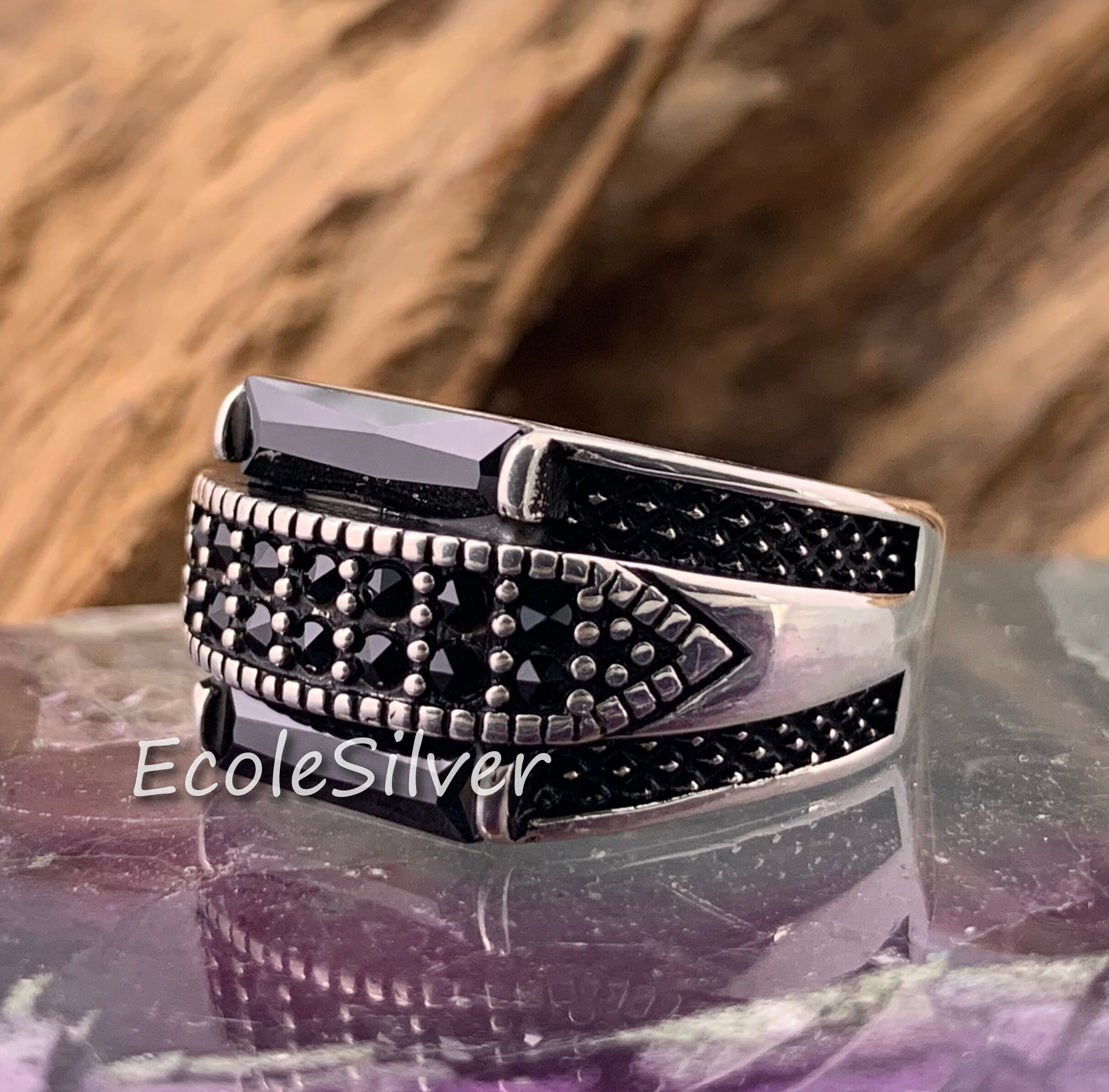 Sterling Silver Mens RingMens Black Zirconia RingSilver Ring | Etsy