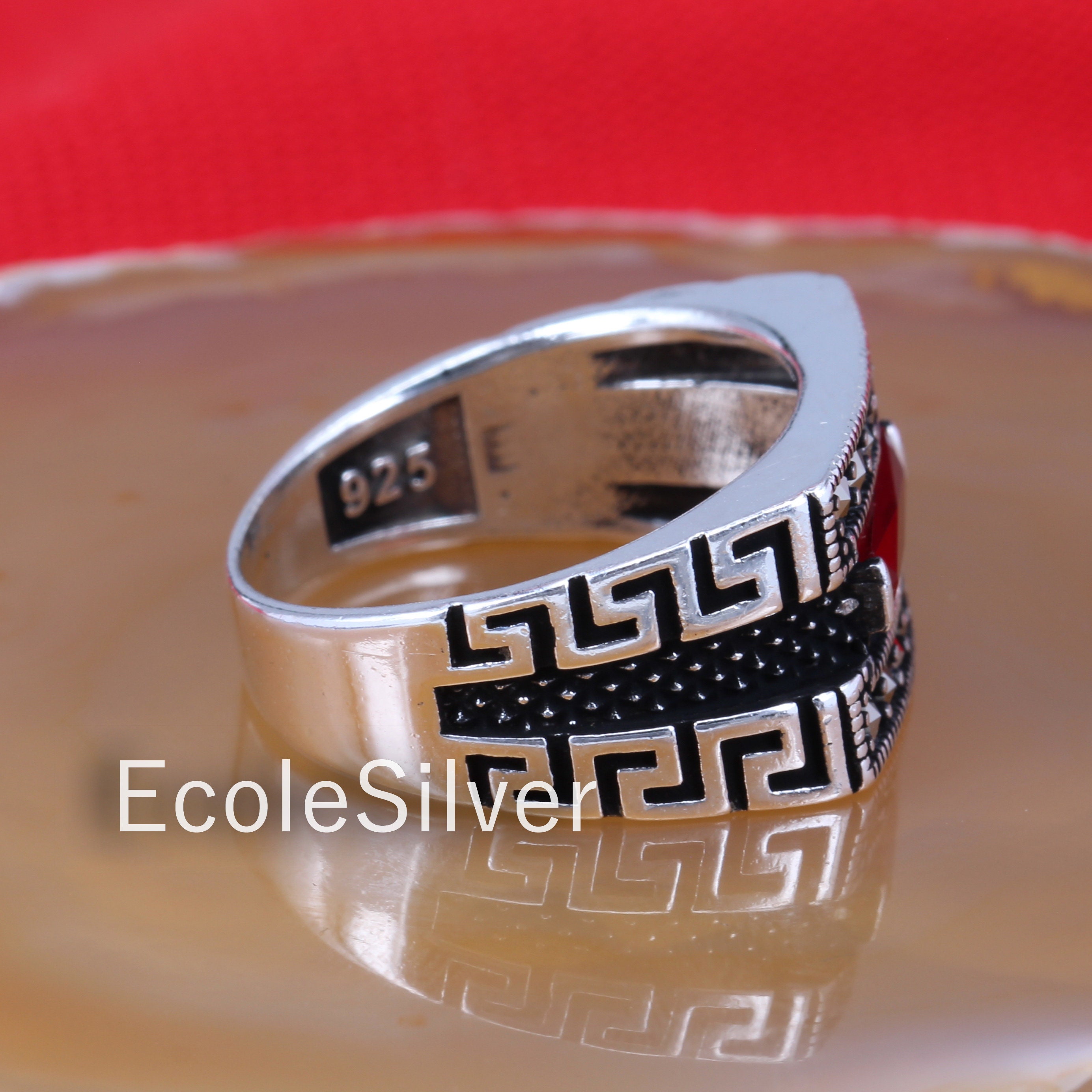 Sterling Silver Mens Ring Red Stone Ring - Etsy