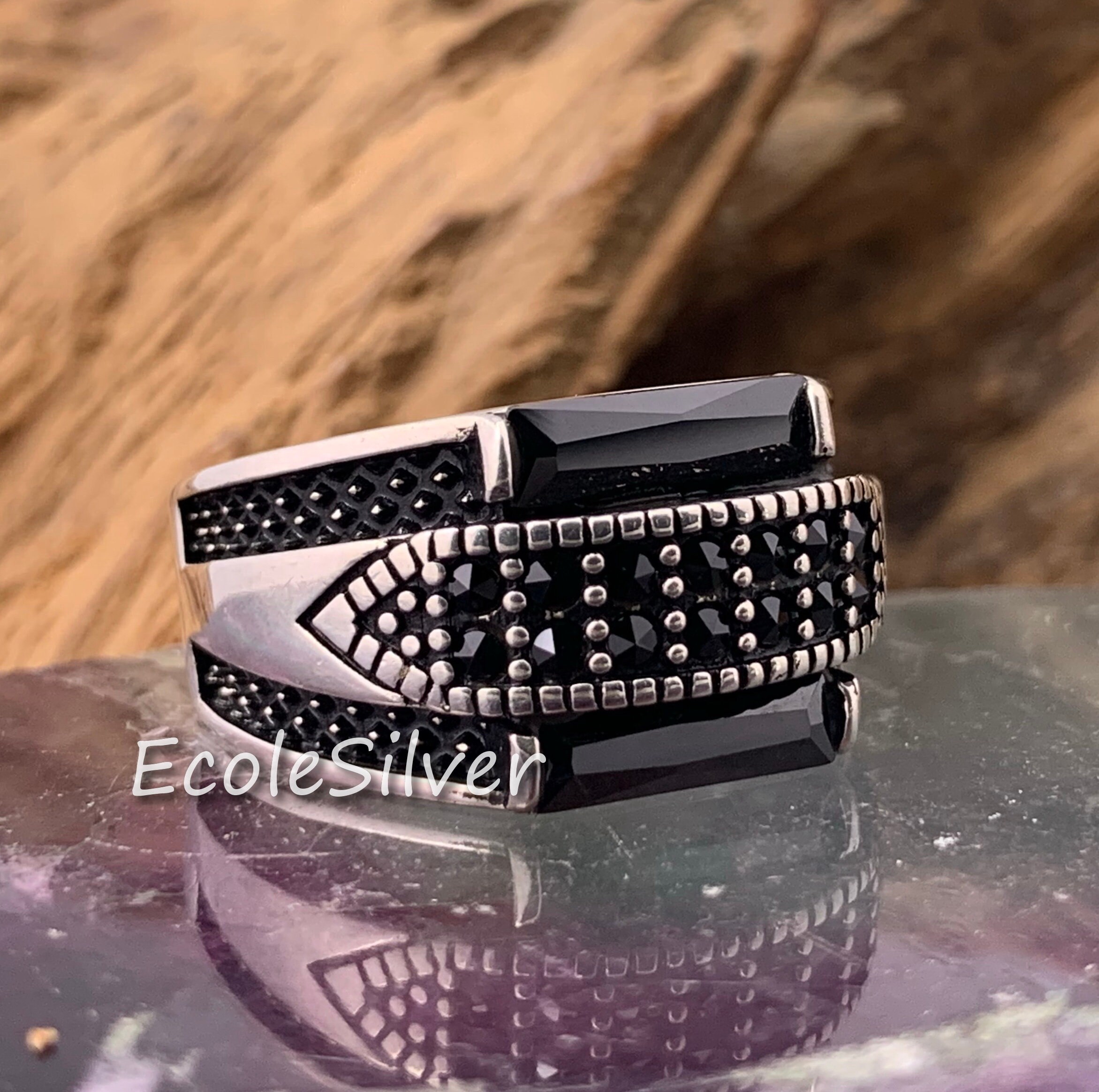 Sterling Silver Mens RingMens Black Zirconia RingSilver Ring | Etsy