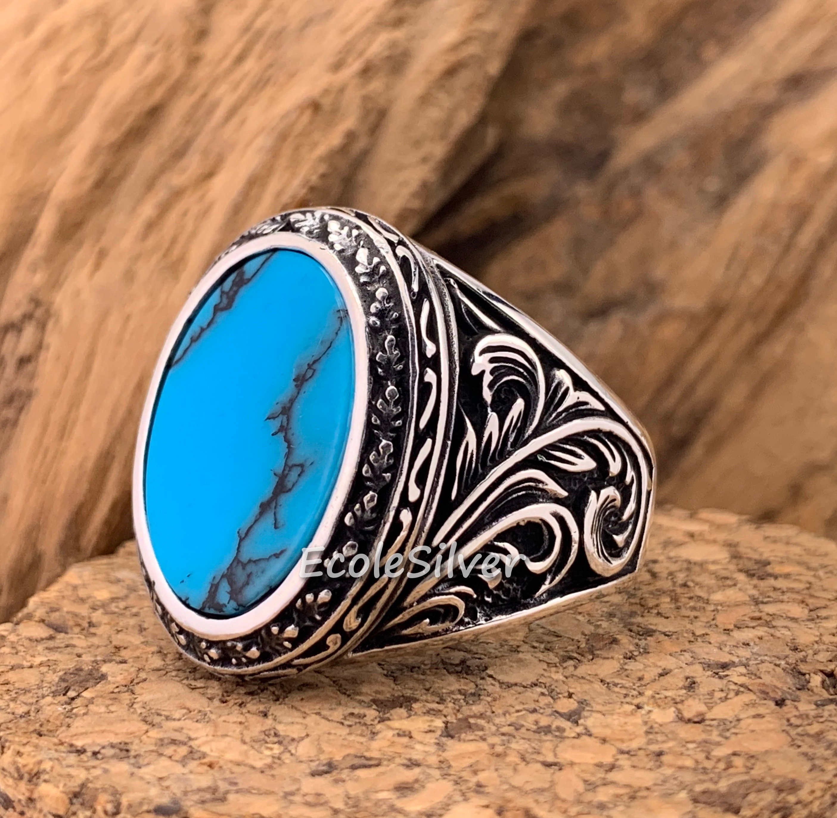 Sterling Silver Mens RingTurquoise Man RingMens Handmade | Etsy