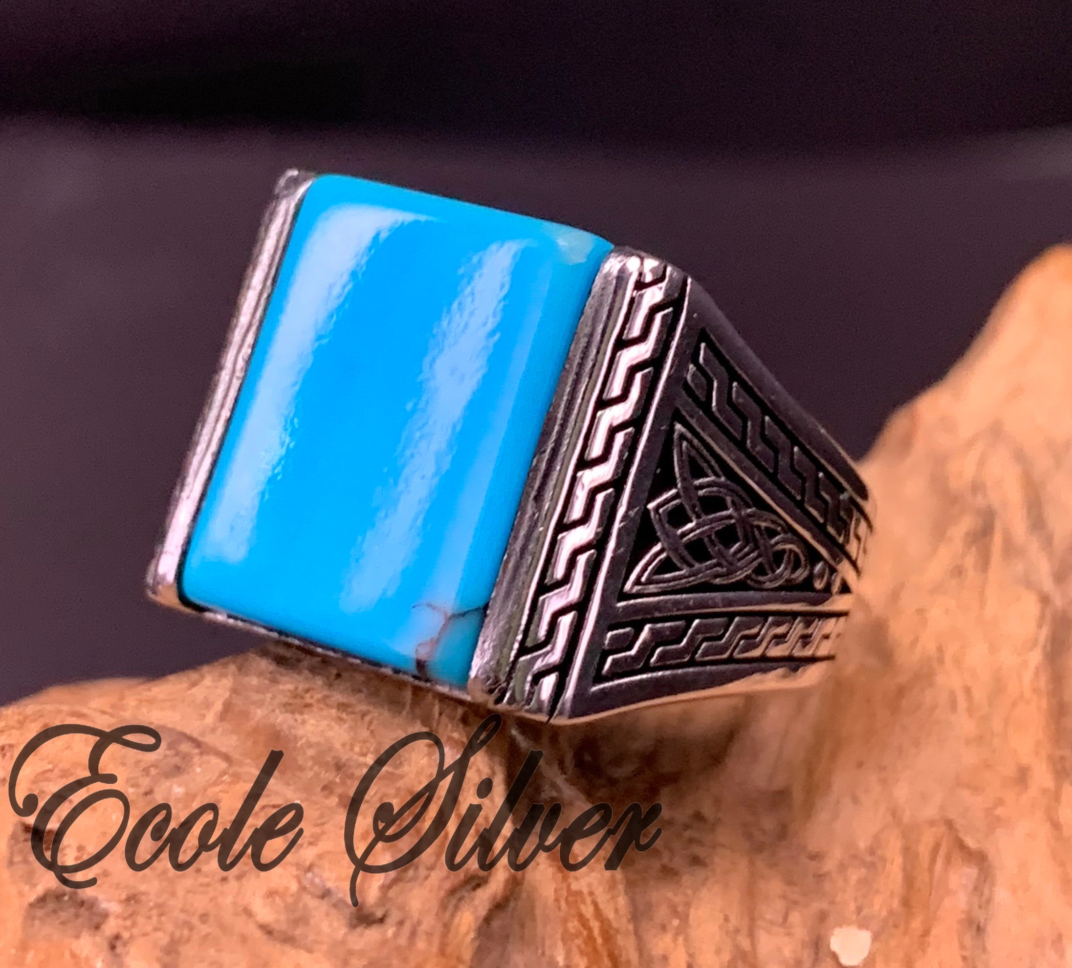 Silver Ring on Turqoise Stonemen's Turqoise Ringsterling - Etsy