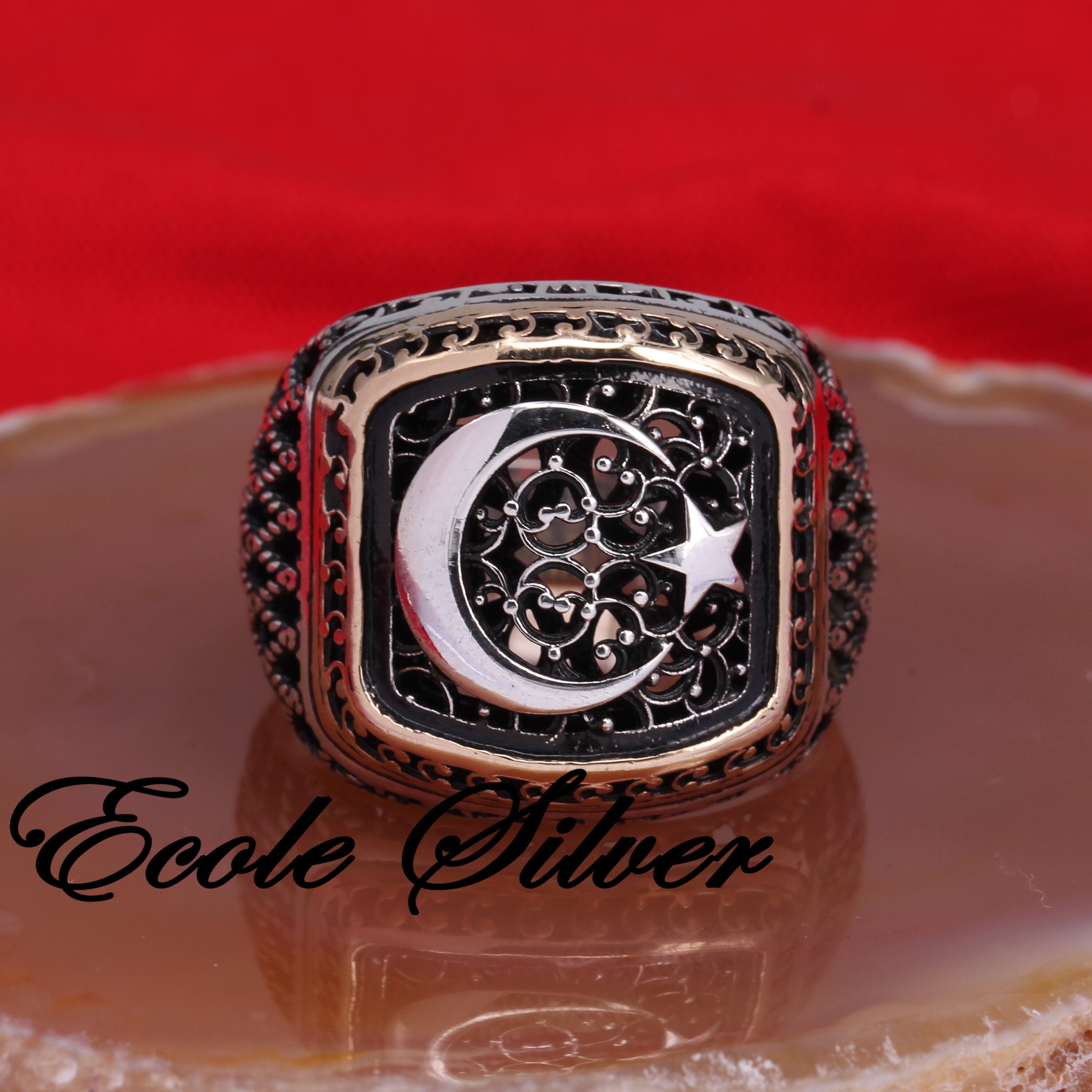 Silver Mens Ring With Moon and Star crescent and Star Ring | Etsy