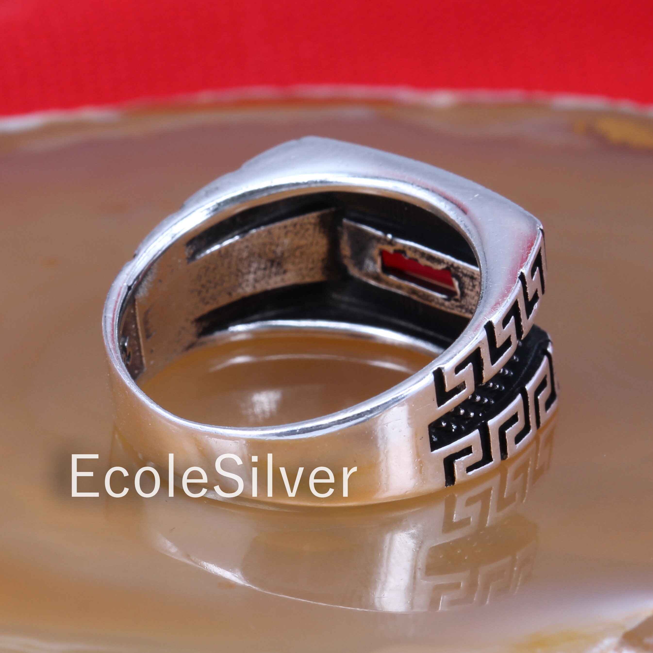 Sterling Silver Mens Ring Red Stone Ring - Etsy