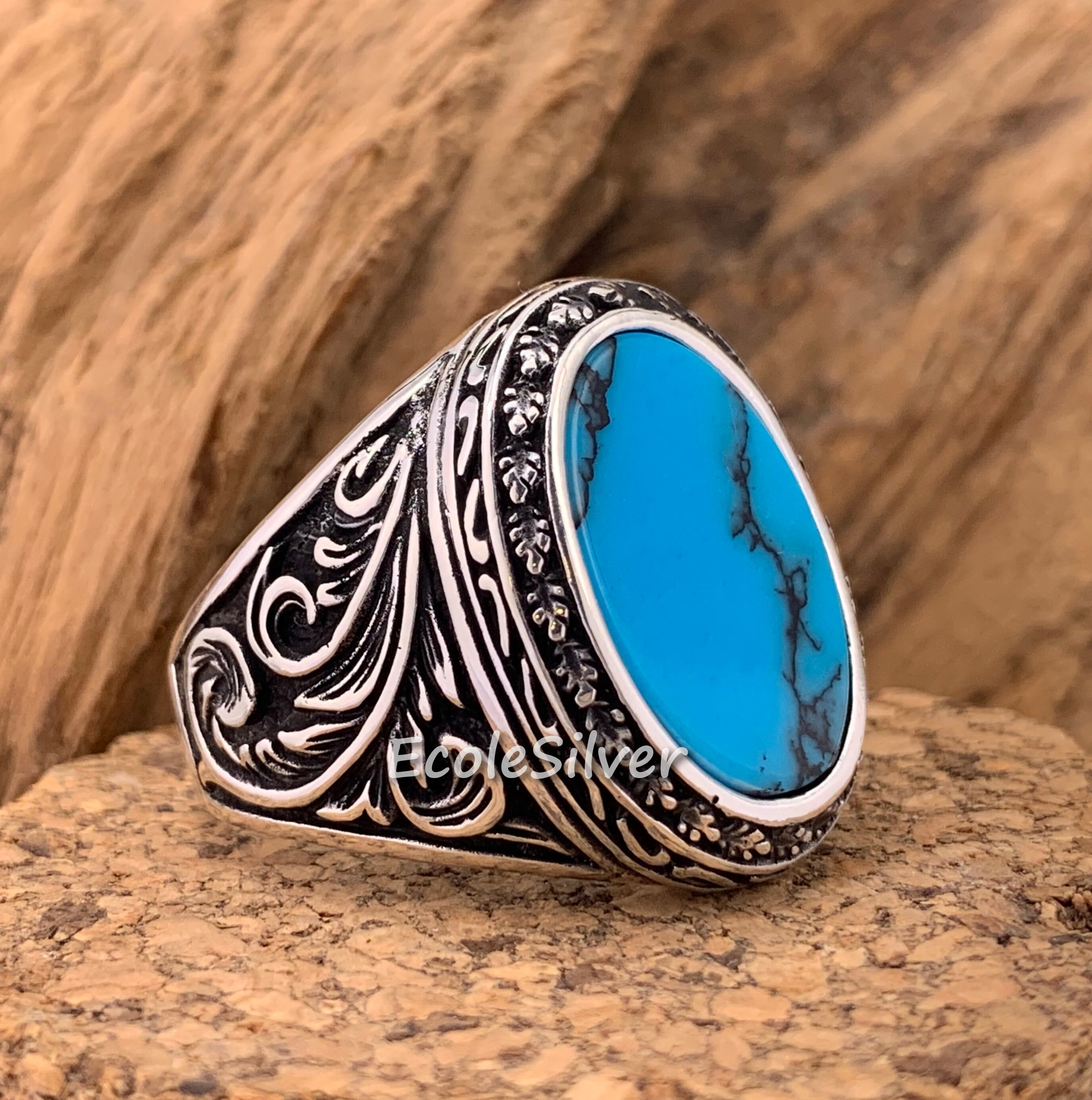 Sterling Silver Mens RingTurquoise Man RingMens Handmade | Etsy