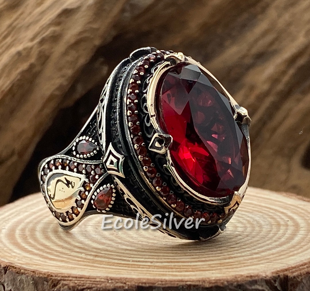 Mens Ruby Stone Ring,sterling Silver Men Ring,stone Men Ring,red ...