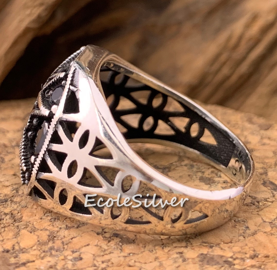 Sterling Silver Mens RingMulti Stone RingMens Black Zirconia | Etsy
