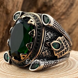 Sterling Silver Mens Ring,green Zircon Stone Mens Ring,mens Ottoman ...
