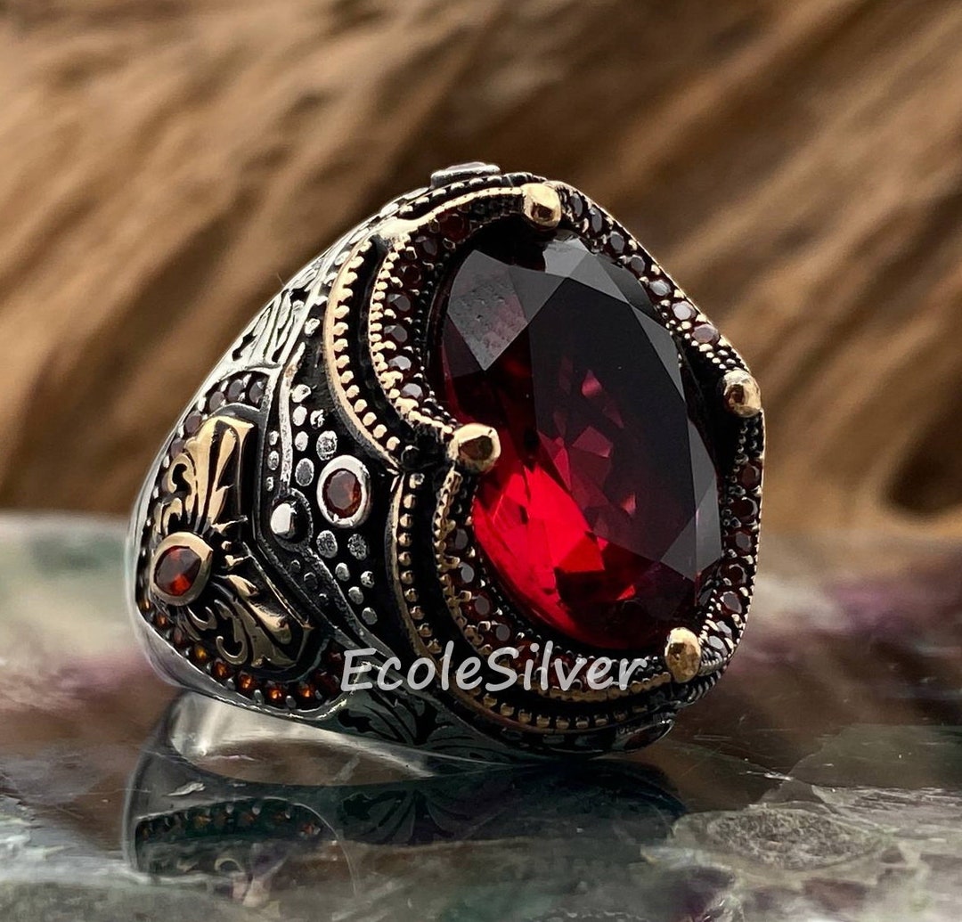 Mens Ruby Stone Ring,sterling Silver Men Ring,stone Men Ring,red ...