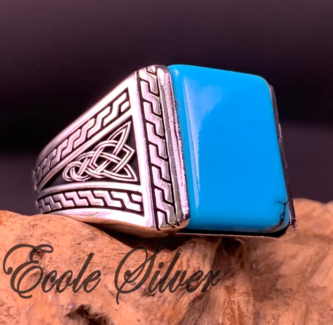 Silver Ring on Turqoise Stonemen's Turqoise Ringsterling - Etsy