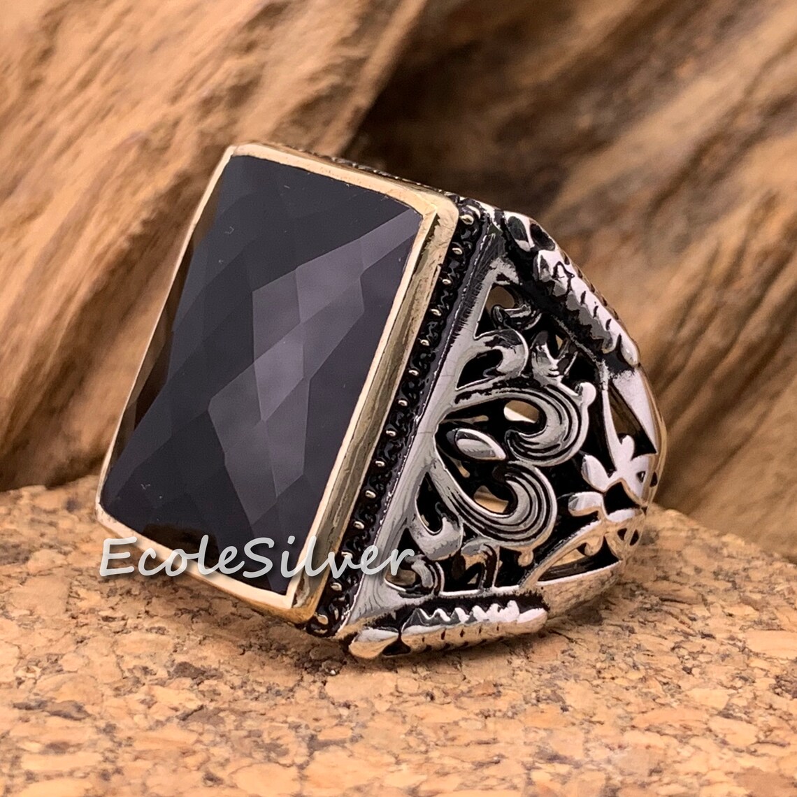 Sterling Silver Mens RingMens Black Zirconia RingSilver Ring | Etsy