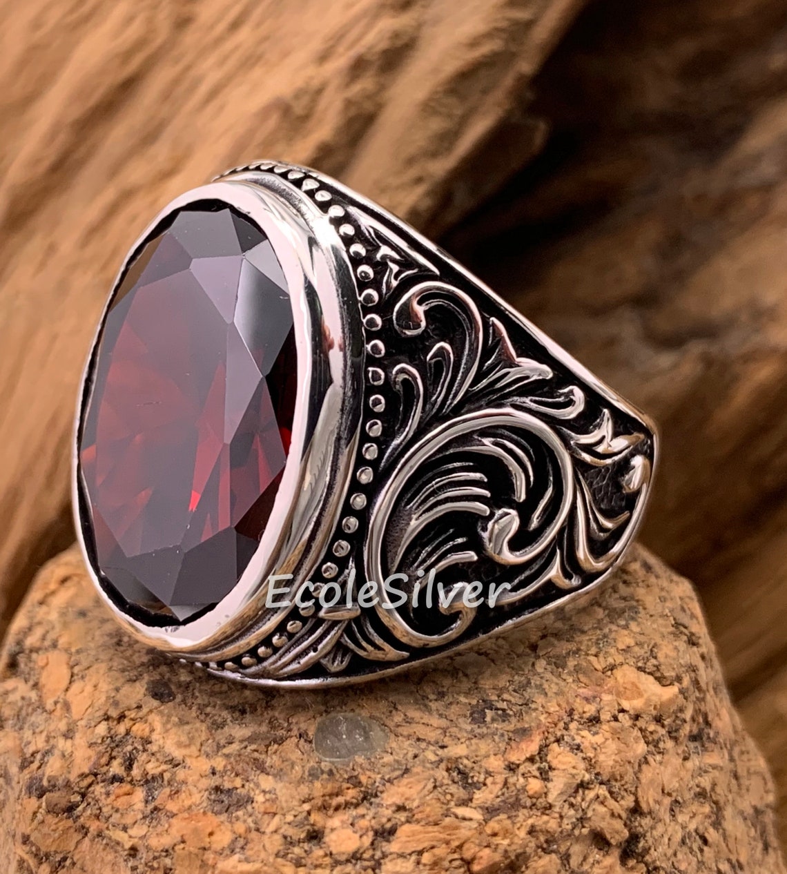 Mens Ruby Stone Ringsterling Silver Men Ringstone Men | Etsy