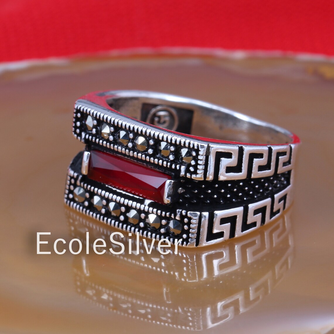 Sterling Silver Mens Ring Red Stone Ring - Etsy