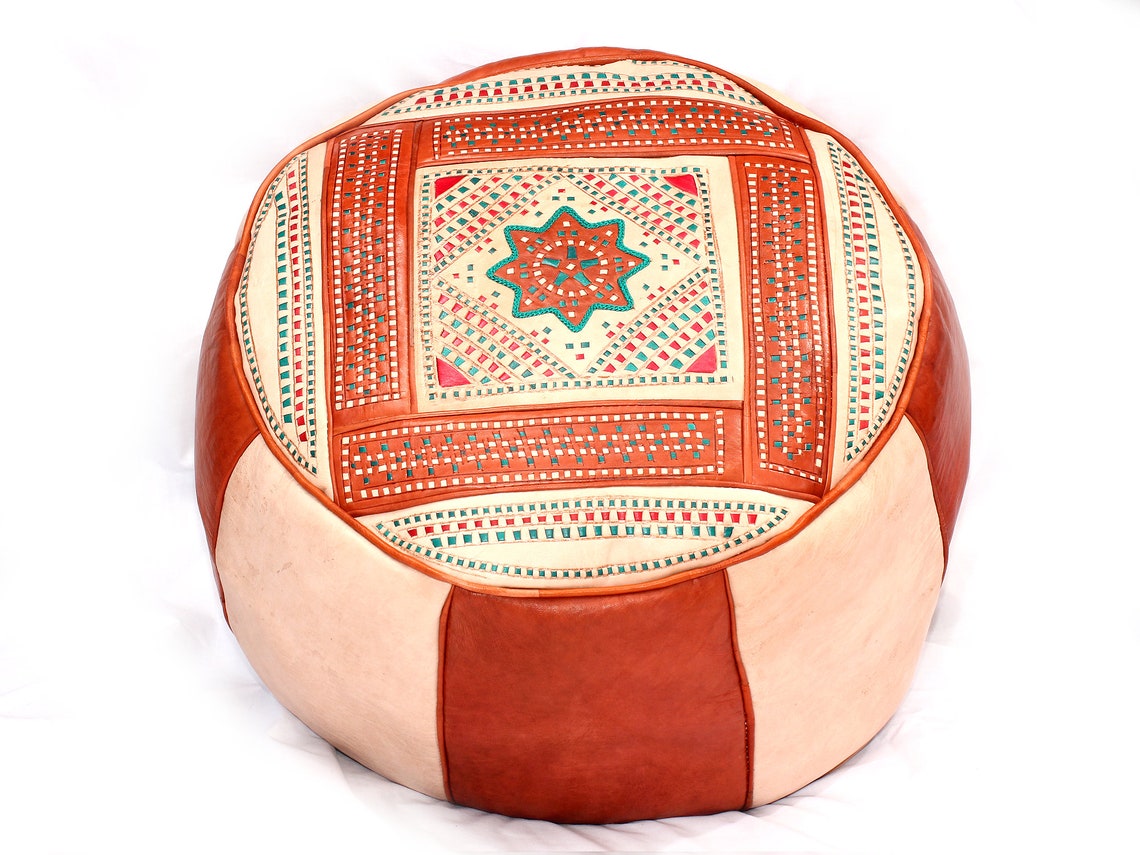 Ottoman Pouf Embroidered Pouf Leather Pouf Moroccan Pouf - Etsy