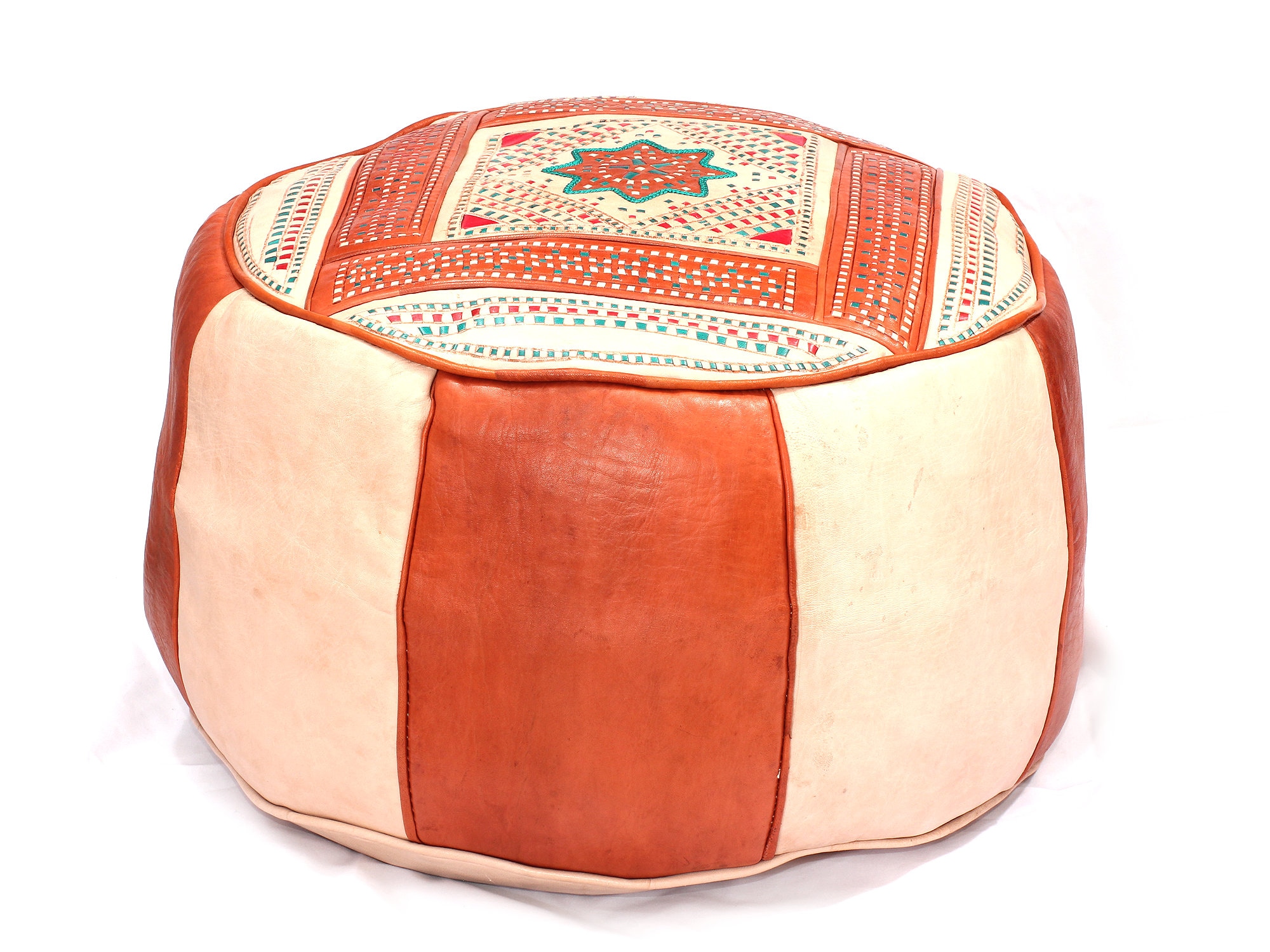 Ottoman Pouf Embroidered Pouf Leather Pouf Moroccan Pouf - Etsy