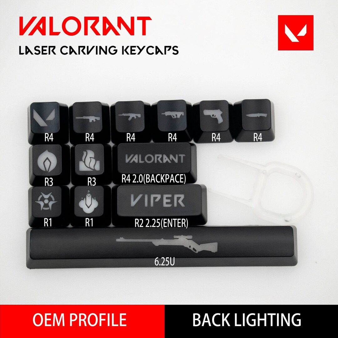 Valorant Viper Backlit Laser Engraved Keycaps OEM Profile Gaming Anime ...