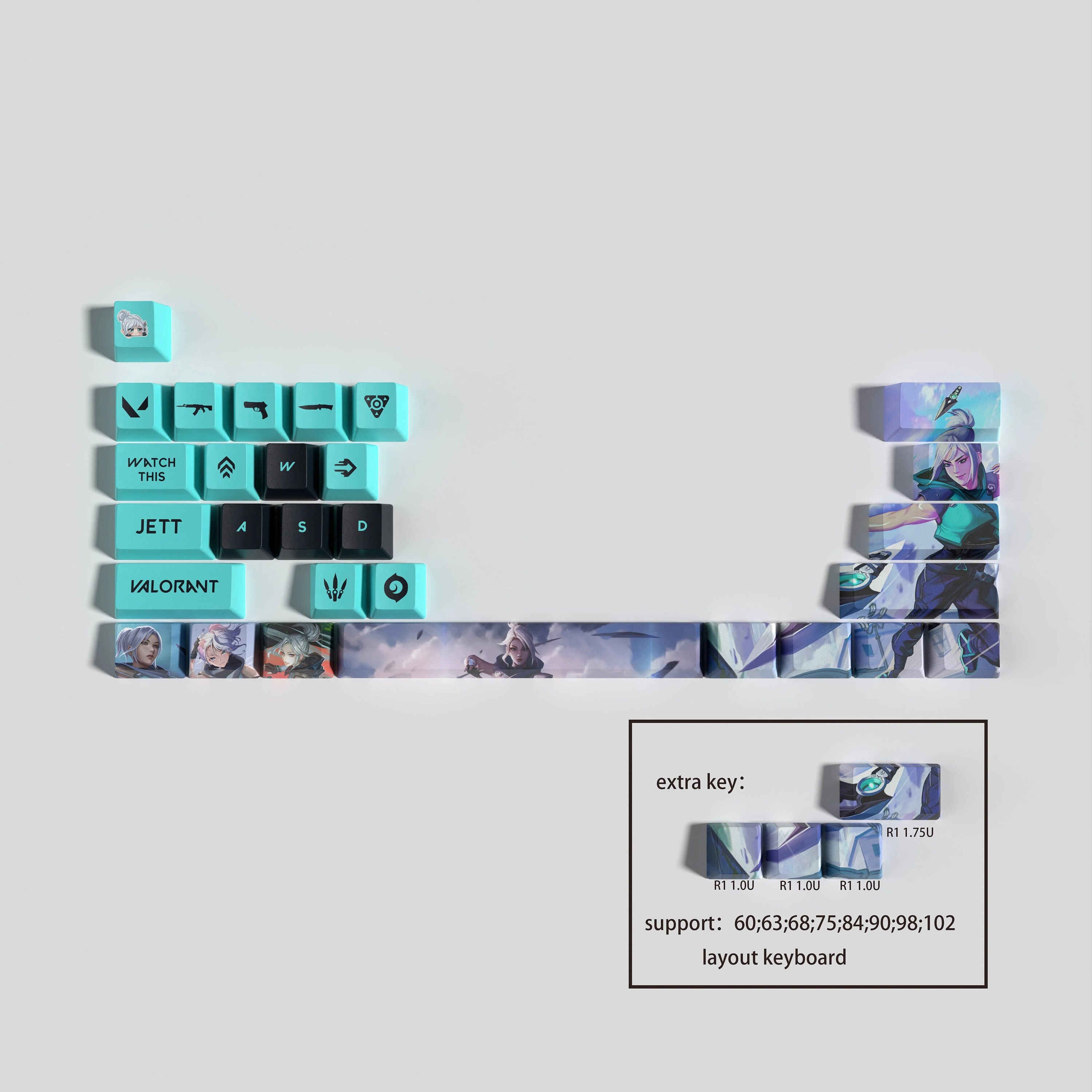 Valorant Jett Keycaps 29 Keys Set OEM Profile Gaming - Etsy UK