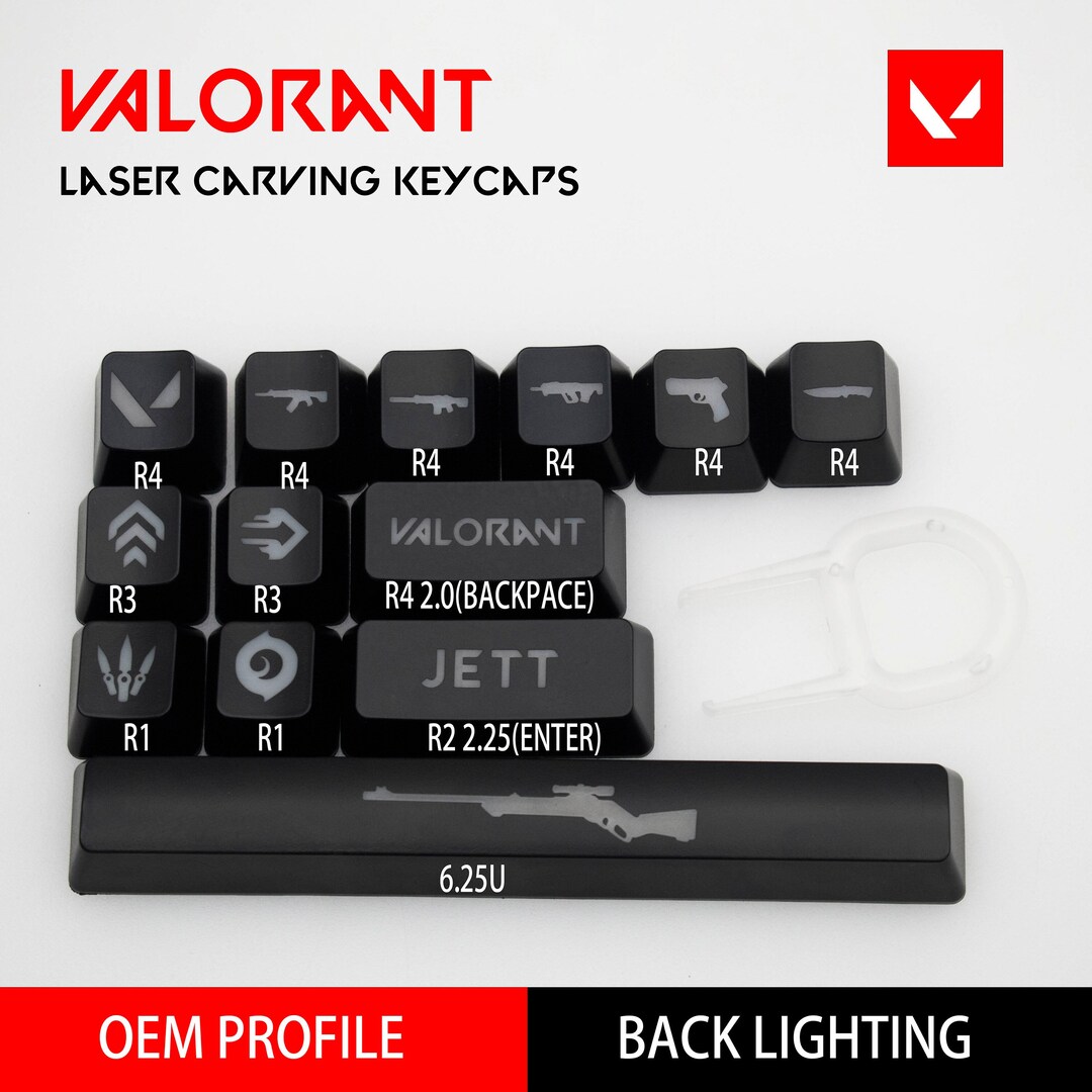 Valorant Jett Backlit Laser Engraved Keycaps OEM Profile Gaming Anime ...