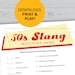 1950s Slang Game, Matching Printable, 50s Theme Party, Decades Trivia ...