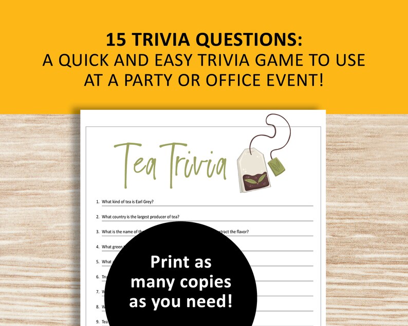 Tea Trivia Game, Printable Games, Instant Download, Office Party ...