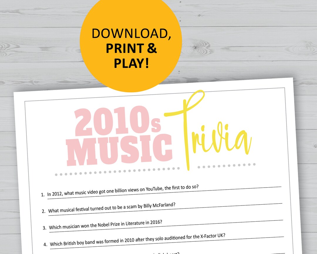 2010s Music Trivia Game, 10s History, Pop Culture Printable Games ...