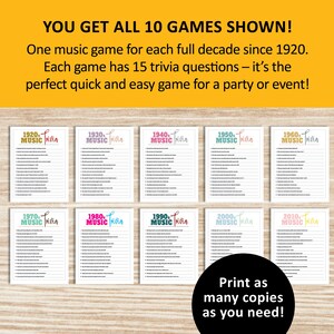 Decades Music Game Bundle, Printable Trivia, Party Instant Download ...